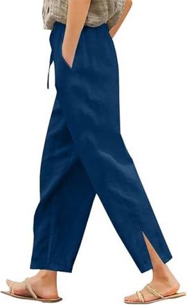 Generic Pantalon 7/8 Femme Taille Haute- Pantalon Ample Fluide BohèMe avec Poches Jambes Large Style Capri Palais Plage VêTements DéTé 2025 Tendance Couleur U