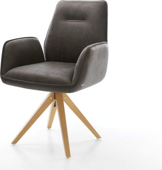 DELIFE Esszimmerstuhl Zoa-Flex Mikrofaser Anthrazit Vintage Holzgestell kantig Natur Taschenfederkern, Esszimmerst&uuml;hle