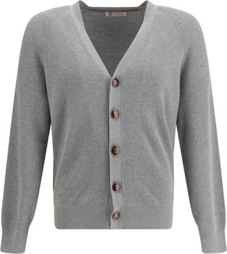 Brunello Cucinelli Homme, Pulls, Gris, Taille: M Cardigan en maille de coton avec fermeture boutonn&eacute;e