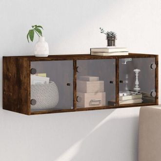 vidaXL Armoire murale avec portes en verre ch&ecirc;ne fum&eacute; 102x37x35 cm Vidaxl
