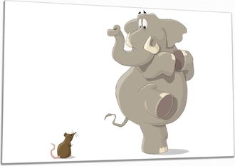 Wallario Herdabdeckplatte/Spritzschutz aus Glas, 1-teilig, 80x52cm, für Ceran- und Induktionsherde, Elefant erschrickt vor Maus