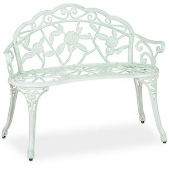 Relaxdays Relaxdays - Banc de jardin, 2 sièges, roses, terrasse, balcon, aluminium et fonte, antique, 78 x 98 x 55,5 cm, blanc/vert