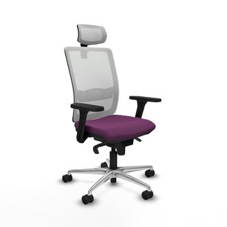 Piqueras y Crespo Haches B&uuml;rostuhl mit 3D-Armen, h&ouml;henverstellbare Lendenwirbelst&uuml;tze und h&ouml;henverstellbares Kopfteil, Wei&szlig;/Violett