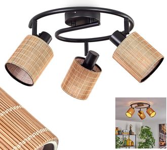 HOFSTEIN Deckenleuchte Kinnared, moderne Deckenlampe aus Metall/Bambus in Schwarz/Braun, 3-flammig, mit verstellbaren Strahlern, runde Leuchte im Boho-Design, 