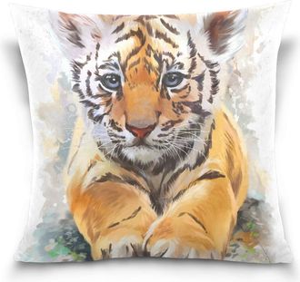 Linomo Kissenbezug 40x40 cm, Süß Tiger Aquarell Dekorative Kissenbezug Kissenhülle für Couch Sofa Bett Hause