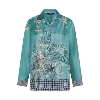 Seventy Femme, Blouses et Chemises, Vert, Taille: 42 FR Floral Silk Shirt