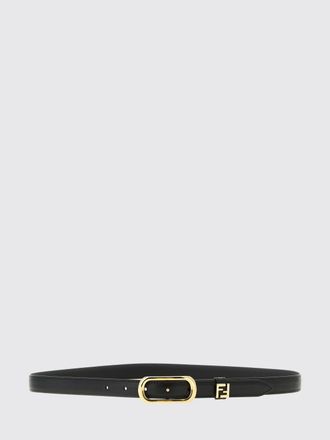 Fendi Ceinture fine en cuir de veau avec boucle monogramme FF en m&eacute;tal