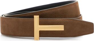 Tom Ford Homme, Accessoires, Vert, Taille: 115 CM Grain Leather and Smooth Leather Reversible T Belt