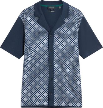 Ted Baker Danlibe Argyle Button Through Navy Jersey Shirt