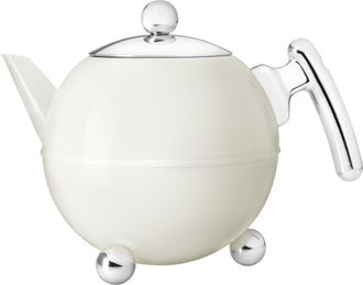 Bredemeijer Creme-weiße bauchige doppelwandig isolierte Edelstahl Teekanne 1.2 Liter