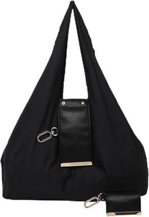 Generic Sac fourre-tout en cuir v&eacute;g&eacute;talien compact et pliable avec porte-cl&eacute;s - Sac fourre-tout en toile l&eacute;g&egrave;re, noir, taille unique
