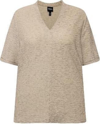 Ulla Popken Femme Grandes Tailles Sweat-Shirt &agrave; Manches Courtes et col V. Tissu textur&eacute; Gris Beige 50+ 829794307-50+