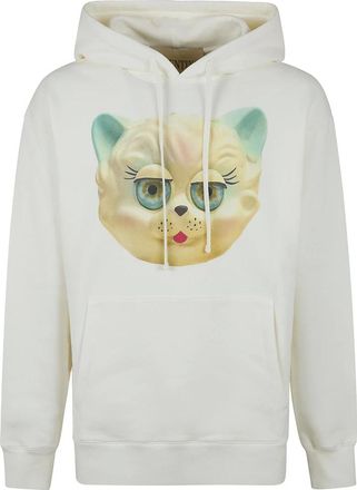 Valentino Garavani Homme, Sweatshirts et sweats &agrave; capuche, Beige, Taille: S Cotton Hooded SweaT-shirt With Le Chat De La Maison Print
