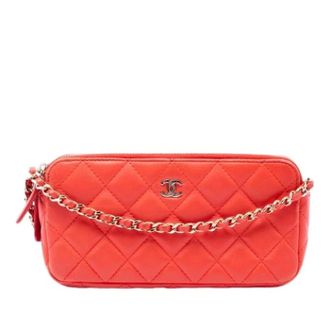 Chanel Pre-owned Sac bandouli&egrave;re matelass&eacute; en cuir dagneau - Femme - Pre-owned - Orange - Taille: ONE Size