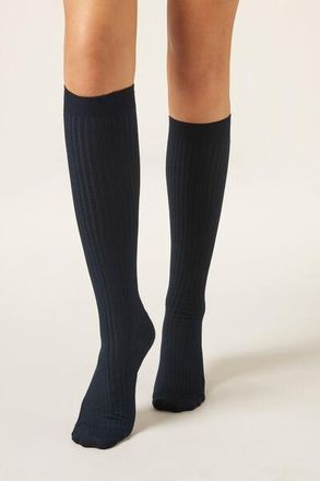 Calzedonia Lange Gerippte Socken Mit Cashmere Blau