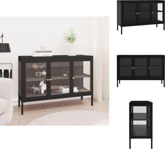 vidaXL Sideboard Schwarz 70x35x70 cm Stahl und Glas - Schreibtisch - Sideboard - Wohnzimmermöbel - Schwarz - Metallregal