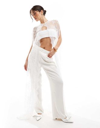 Tfnc Bridal - Maxi-Cape aus weißer Spitze mit Bogenkante