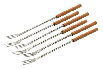 Kuhn Rikon Lot de 6 fourchettes &agrave; fondue &agrave; fromage en bois de cerisier - Couleur : argent&eacute;/bois