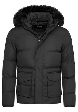 SOULSTAR Herren warme Winterjacke mit Kapuze Parka Winter-Mantel Steppjacke Jacket Puffer-Jacke S2_ADLER-Black-XXL