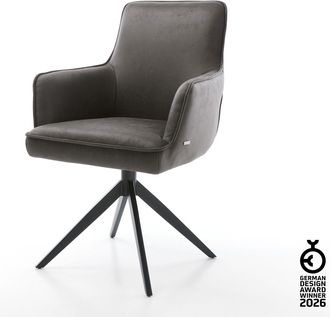 DELIFE Drehstuhl Heira-Flex mit Armlehnen Mikrofaser Anthrazit Vintage Kreuzgestell breit Schwarz 360&deg; drehbar Wippfunktion Taschenfederkern, Esszimmerst&uuml;hle