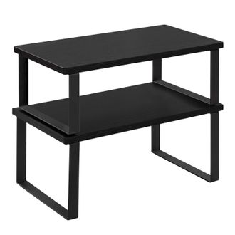 Woltu Gew&uuml;rzregal 2er Set, Stapelbares K&uuml;chenregal Arbeitsplatte, Kleines K&uuml;chen-Organizer f&uuml;r den K&uuml;chenschrank, aus MDF und Metall, Schwarz