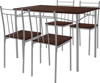 ML Design ML-Design Esstisch mit 4 St&uuml;hlen, Eiche dunkel, Essgruppe Set 5tlg f&uuml;r 4 Personen, Holz, Esszimmerst&uuml;hle mit Metallbeinen, K&uuml;chentisch Set, Esszimmerg