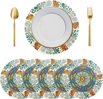 Alaza Runde Platzsets, 6er-Set, bunt, ethnisches Mandala, Esstisch, Tischsets, Küche, Tischset, hitzebeständig, Tischmatten für Zuhause, Urlaub, Party, Deko