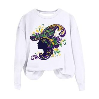 Generic Sweat-shirt &agrave; col rond &agrave; manches longues pour femme - Sans capuche - Haut d&eacute;contract&eacute; - Automne - Hiver 2026 - Imprim&eacute; tendance - Col rond - Sweat &agrave; c