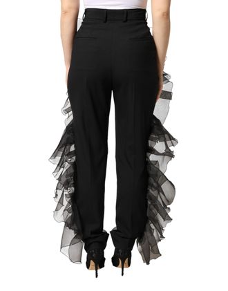 Dolce & Gabbana Womens Tulle-Trim Wool Trousers Black