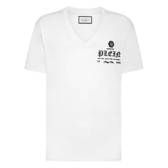 Philipp Plein Homme, Tops, Blanc, Taille: 4XL T-shirt Col V