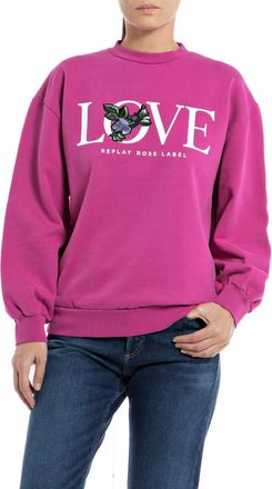Replay Damen Sweatshirt aus Baumwolle Rose Label Collection, Fairy Violet 106 (Rosa), S