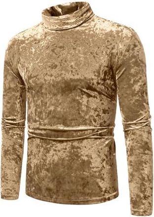 Generic Haut &agrave; col montant pour homme - T-shirt en velours vintage &agrave; manches longues - Pull thermique - Coupe ajust&eacute;e - Chemise d&eacute;contract&eacute;e pour f&ecirc;te de mari
