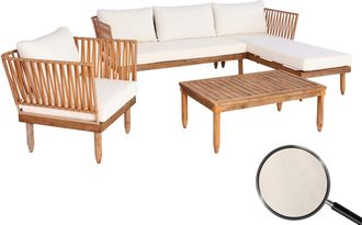 Mendler Garten-Garnitur HWC-L29, Garnitur Sitzgruppe Lounge-Set Sofa, Akazie Holz MVG-Zertifiziert - Creme-weiß
