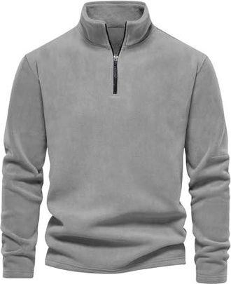 Generic Pull en polaire semi-zippé pour homme avec fermeture éclair 1/4 - Haut isolant thermique professionnel - Pull interactif extra chaud - Pull à col mont