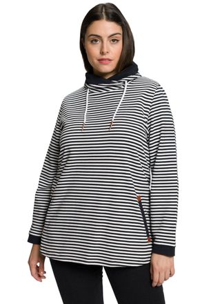 Ulla Popken Damen, gro&szlig;e Gr&ouml;&szlig;en, Sweatshirt, Ringel, Classic, Stehkragen, Langarm