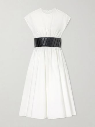 Alaia Robe Midi En Popeline De Coton &Agrave; Ceinture - Blanc