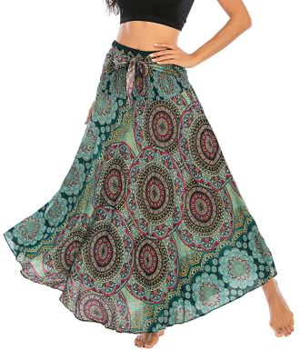 Feoya Damen Riemen Kleid Böhmen Lang Rock Hippie Gypsy Maxirock Sommer Strand Urlaub Kleider - Muster 37