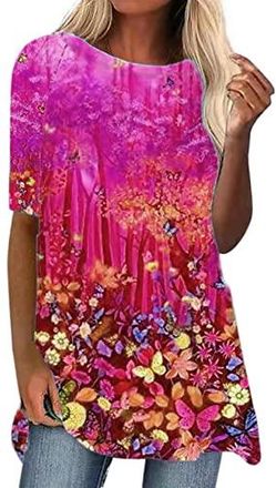 Generic T-shirt d&eacute;t&eacute; d&eacute;contract&eacute; pour femme - Tunique ample - T-shirt raglan &agrave; manches courtes, rouge, 5XL