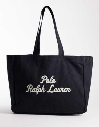 Polo Ralph Lauren Bestickte Canvas-Tragetasche in Schwarz-Wei&szlig;
