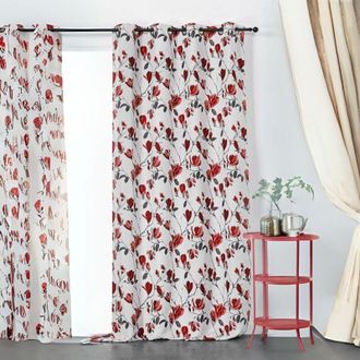 HOME MAISON Rideau Motif Fleur Magnolia - 135x250cm - Rouge