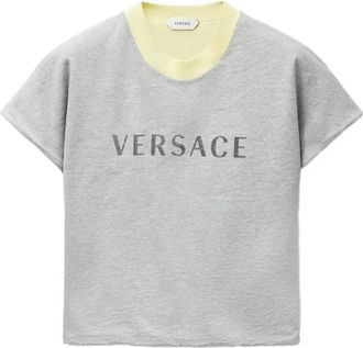 Versace Bedrucktes Stretch-Baumwoll-Jersey-T-Shirt - - Tops - Damen - Grau - XS