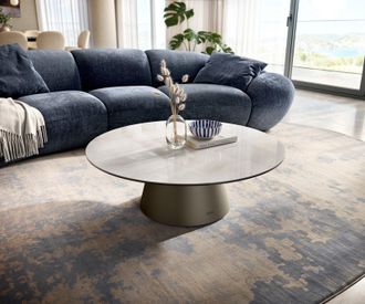 DELIFE Couchtisch Edge Rund 100x100 cm Keramik Onyx Champagne Borna Effektfinish Titan, Couchtische