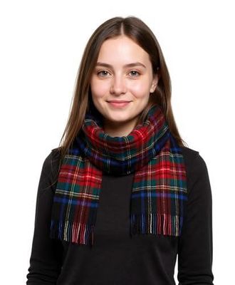 Hamilton Kilts &Eacute;charpe en laine dagneau 100% tartan &eacute;cossais, ch&acirc;le dhiver doux et luxueux avec pompons, Black Stewart