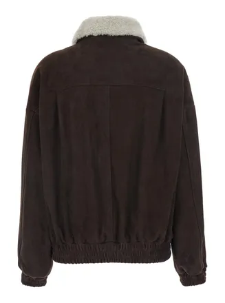 Semicouture Womens Bomber Jacket Gloria Suede Brown Viscose And Polyester Coat