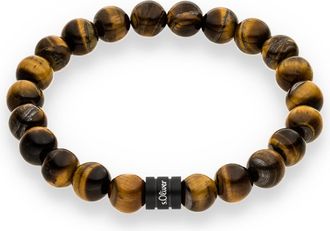 s.Oliver Herren Bracelet - Armband in Beadsoptik - IP Braun - Textilband verstellbar bis 22 cm - wasserfest & hautfreundlich
