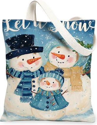 Generic Sacs fourre-tout en toile motif bonhomme de neige dhiver, sacs r&eacute;utilisables, l&eacute;gers et lavables avec bandouli&egrave;re pour voyage P, bleu, 13x15 Inch