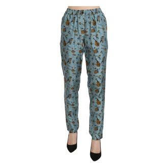 Dolce & Gabbana Femme, Pantalons, Bleu, Taille: 40 FR Pantalon Taille Haute Tapered Imprim&eacute; Bleu