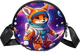 Generic Sac &agrave; bandouli&egrave;re Circle pour femme, petit sac &agrave; bandouli&egrave;re Fox Space avec fermeture &eacute;clair, bretelles r&eacute;glables, sac &agrave; main rond d&eacute;contract&eacute; pour fe
