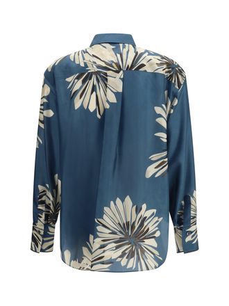 Brunello Cucinelli Womens Floral Silk Shirt Blu