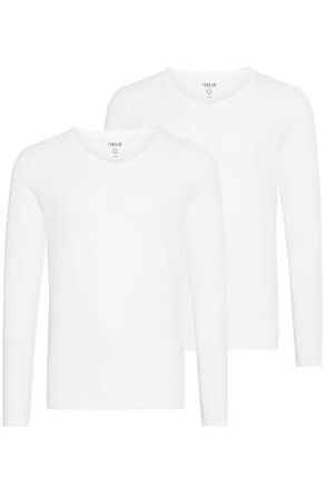 Solid Solid SDBasil Homme T-Shirt &agrave; Manches Longues Basic en Pack de 2 ou 3 avec col en V en Pack de 2 M&eacute;lange de Coton Slim Fit, Taille:3XL, Couleur:White 